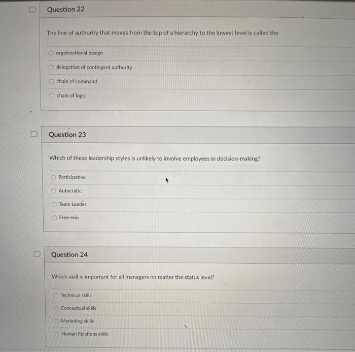 Solved Question 22 The line of authority that moves from the | Chegg.com