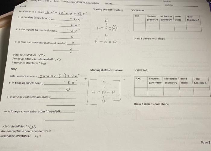Solved Im not sure how to fill out the VSEPR info charts can | Chegg.com