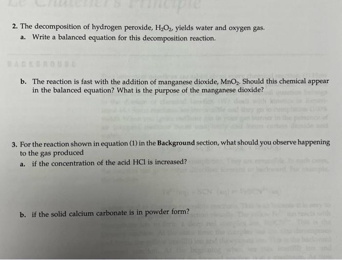 Solved 2. The decomposition of hydrogen peroxide, H,O, | Chegg.com