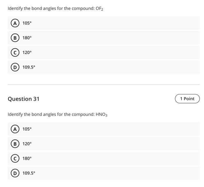 Solved Identify the bond angles for the compound: OF2 105∘ | Chegg.com