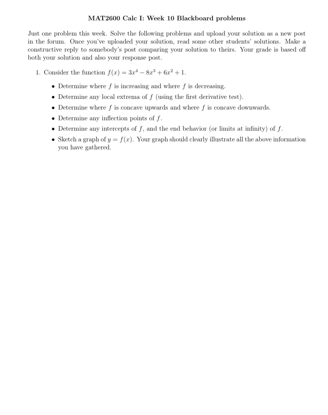 Solved MAT2600 ﻿Calc I: Week 10 ﻿Blackboard problemsJust one | Chegg.com