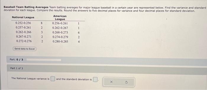 Solved Baseball Team Batting Averages Team batting averages | Chegg.com