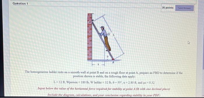 Solved The homogeneous ladder rests on a smooth wall at | Chegg.com