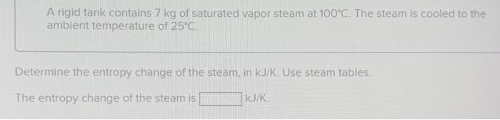 Solved A rigid tank contains 7 kg of saturated vapor steam | Chegg.com