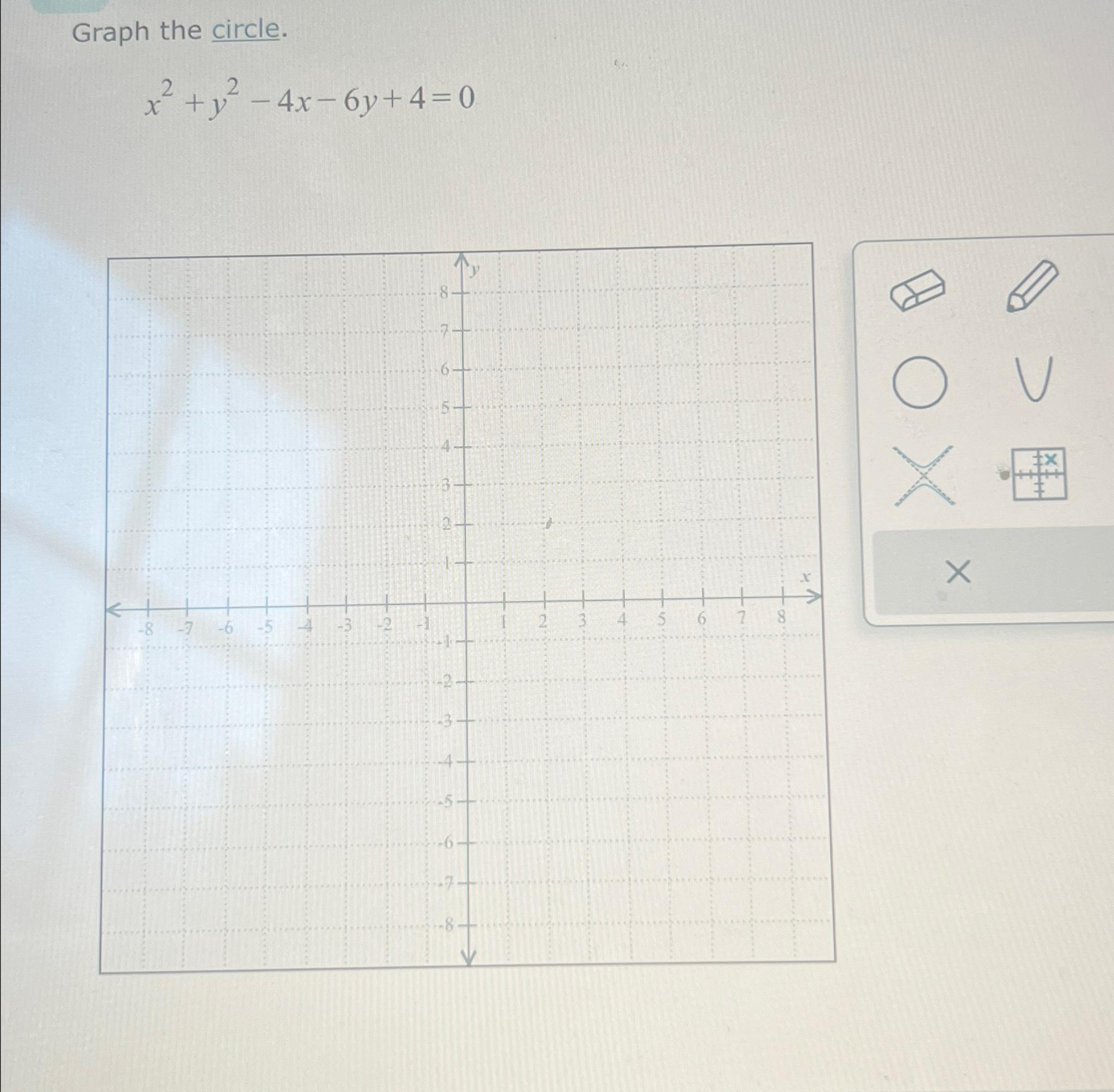 Solved Graph the circle.x2+y2-4x-6y+4=0 | Chegg.com