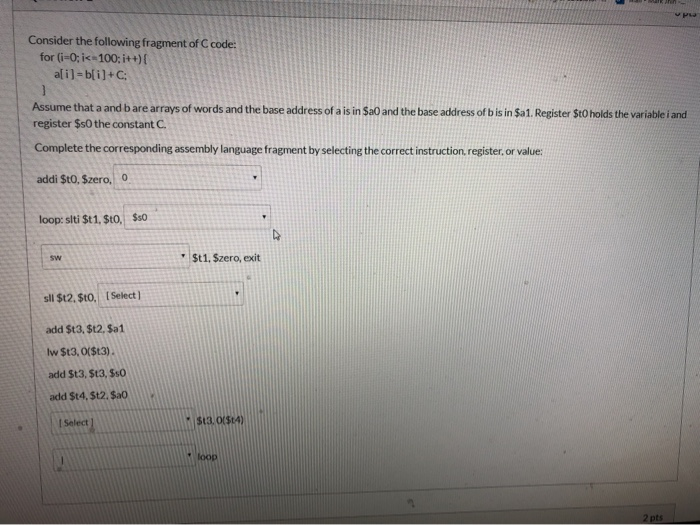 Consider the following fragment of C code: | Chegg.com