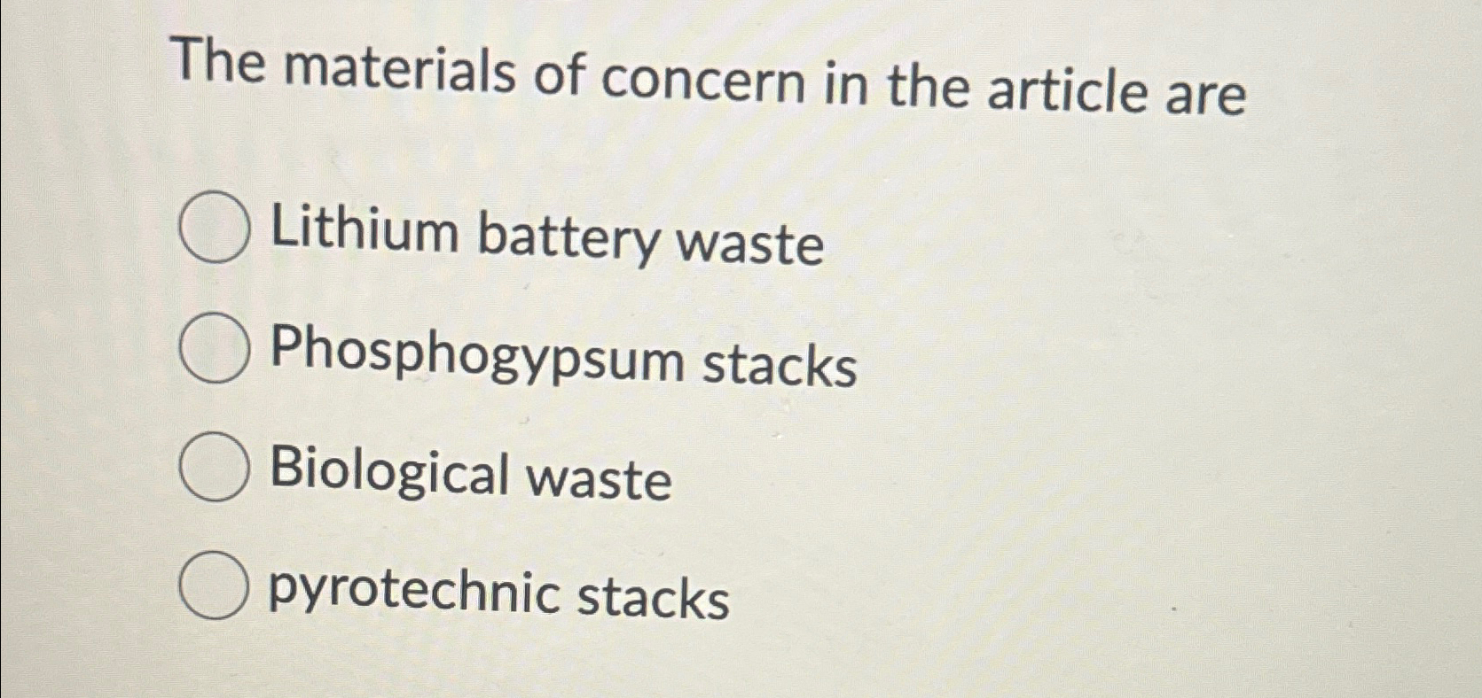 Solved The materials of concern in the article areLithium | Chegg.com
