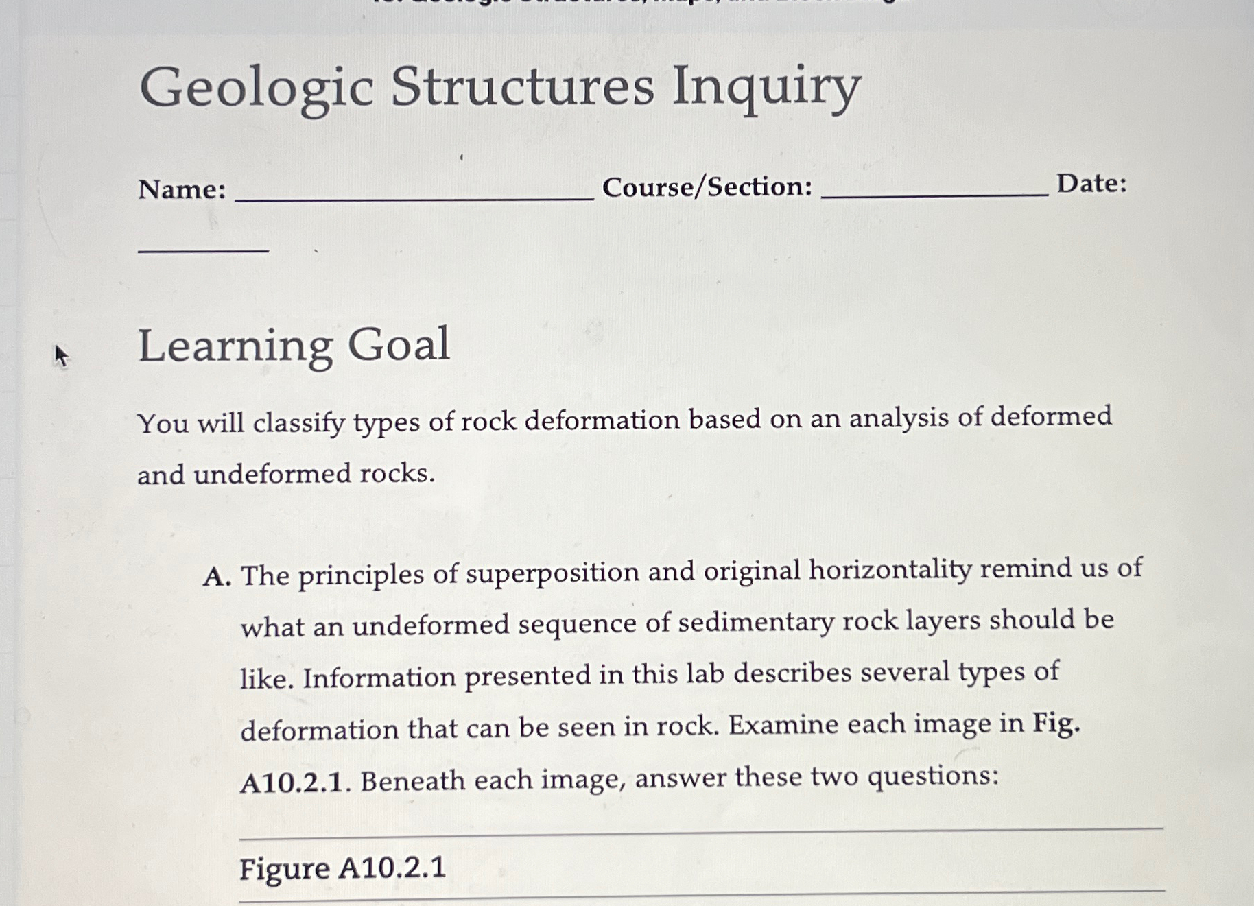Solved Geologic Structures InquiryName: ﻿Course/Section: | Chegg.com