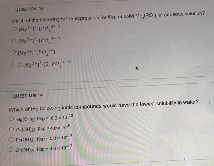 Solved Which of the following is the expression for Ksp of | Chegg.com