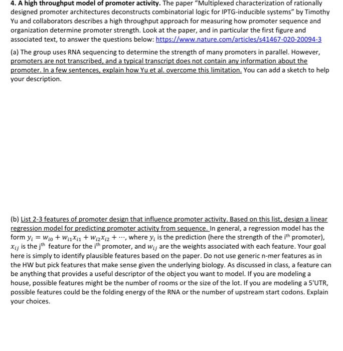 Solved 4. A high throughput model of promoter activity. The | Chegg.com