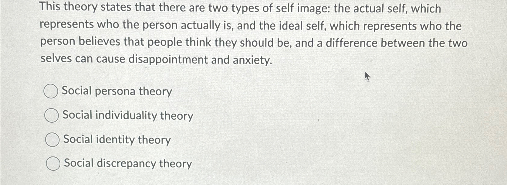 Solved This theory states that there are two types of self | Chegg.com