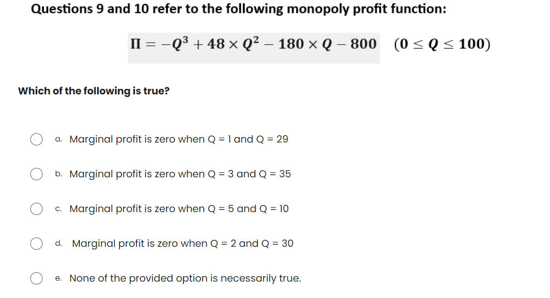 Solved Questions 9 ﻿and 10 ﻿refer to the following monopoly | Chegg.com