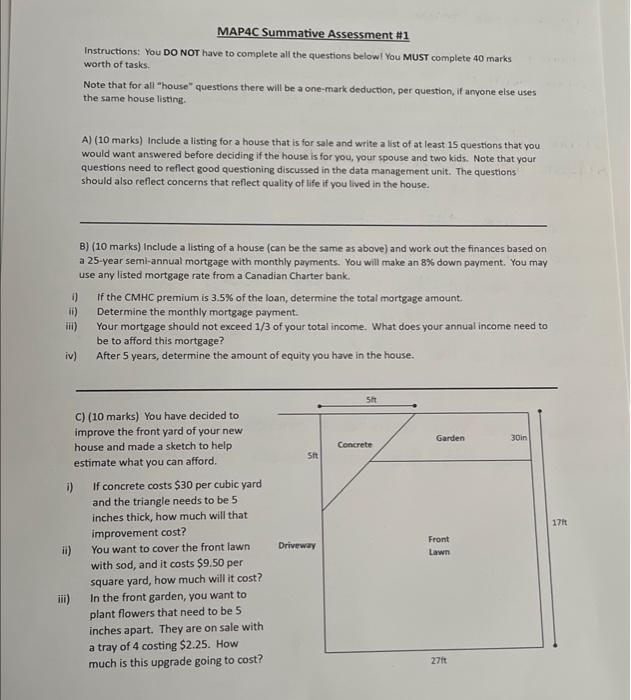 Solved MAP4C Summative Assessment \#1 Instructions: You DO | Chegg.com