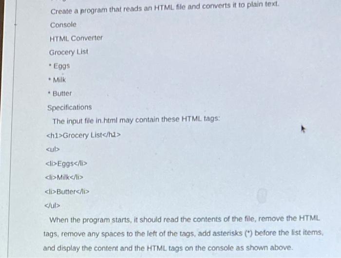 Solved Create A Program That Reads An Html File And Converts 