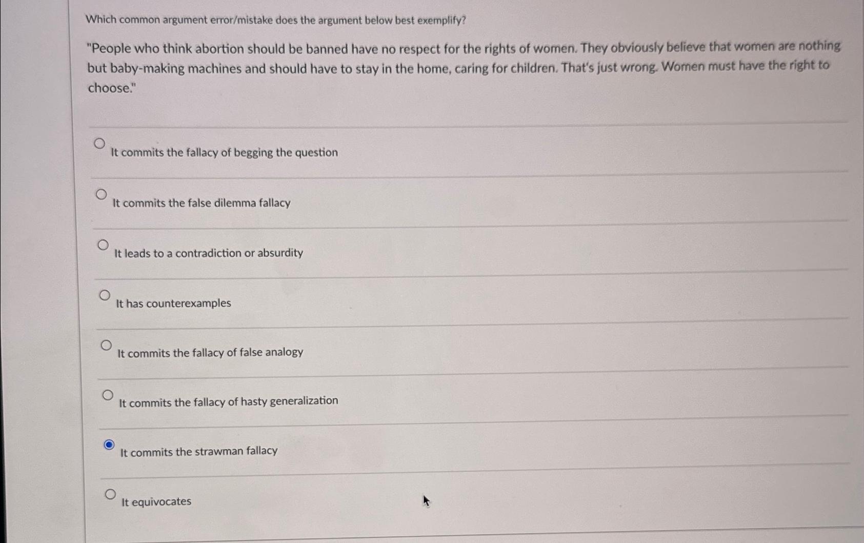 Solved Which common argument error/mistake does the argument | Chegg.com