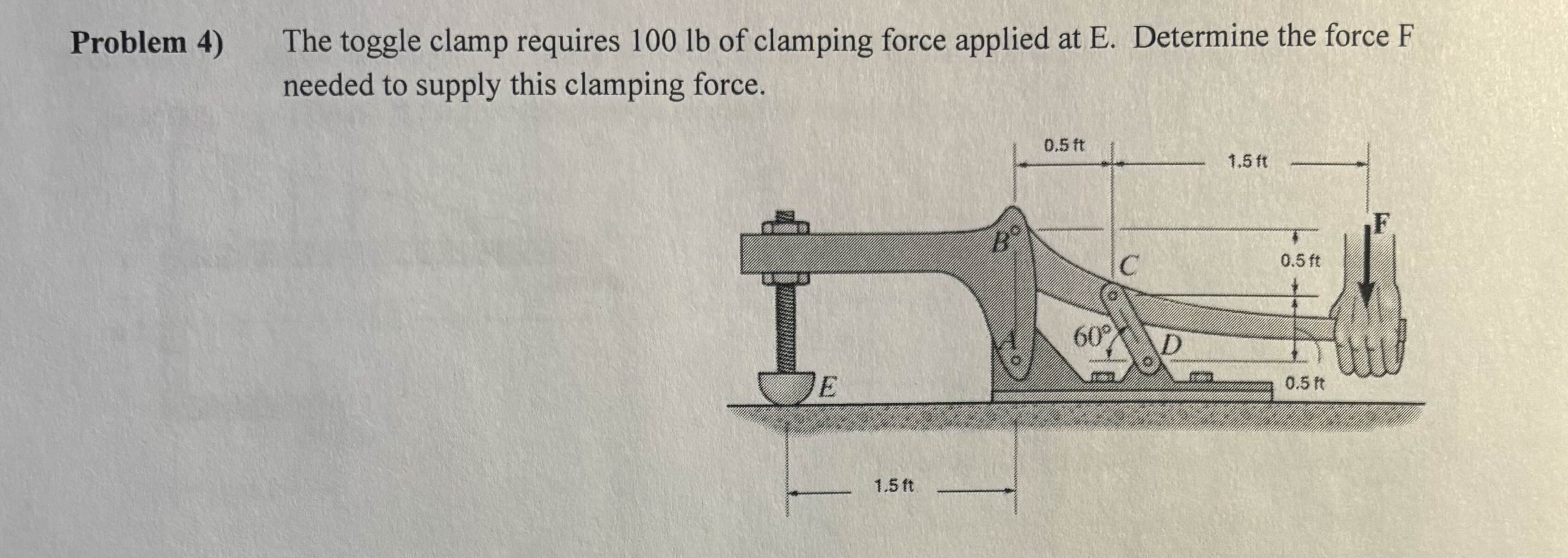 Solved Problem 4) ﻿The toggle clamp requires 100 ﻿lb of | Chegg.com