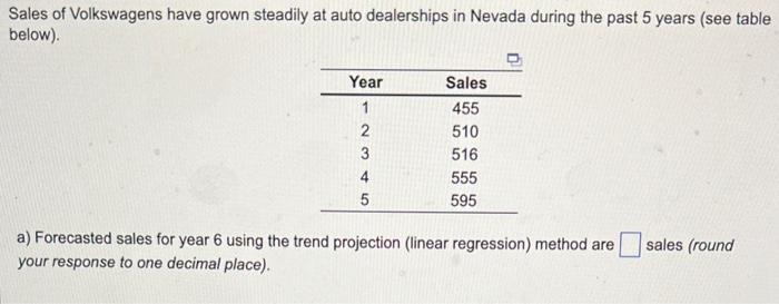 Solved b) The MAD for a linear regression forecast is ___ | Chegg.com