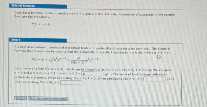 Solved Tutorial Exercise Consider a binomial random variable | Chegg.com
