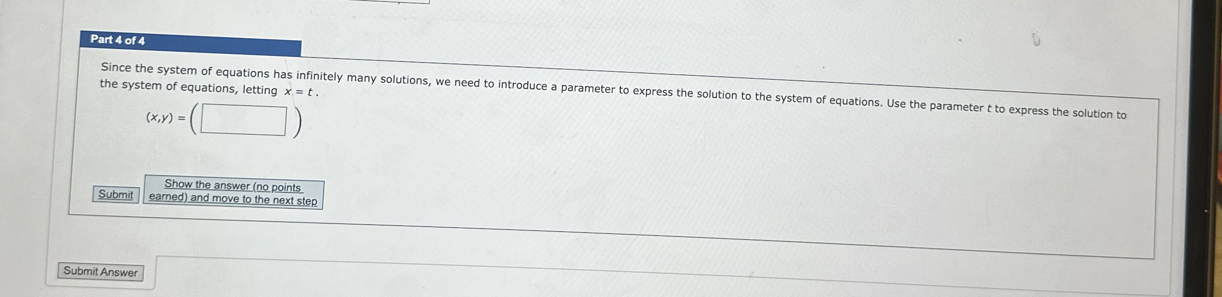Solved Part 4 ﻿of 4Since the system of equations has | Chegg.com