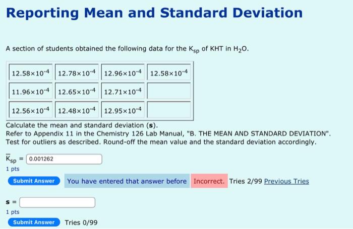 Solved Reporting Mean and Standard Deviation A section of | Chegg.com