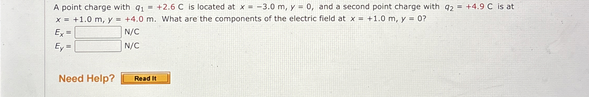 Solved A point charge with q1=+2.6C ﻿is located at | Chegg.com