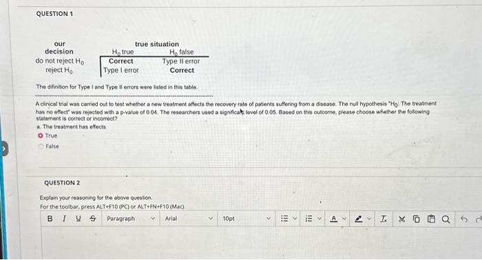 Solved QUESTION 1 The difinition for Type I and Type II | Chegg.com