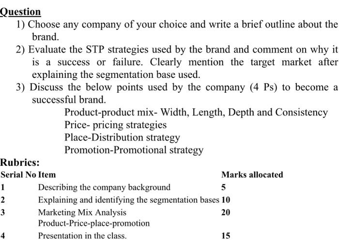 Solved brand. 2) Evaluate the STP strategies used by the | Chegg.com