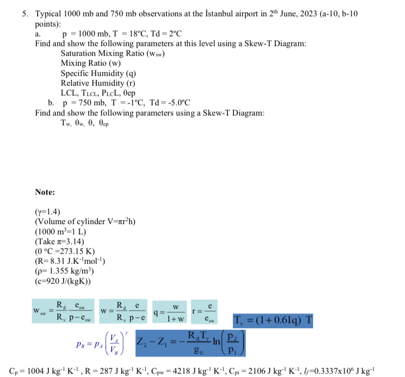 Solved Typical 1000mb ﻿and 750mb ﻿observations at the | Chegg.com