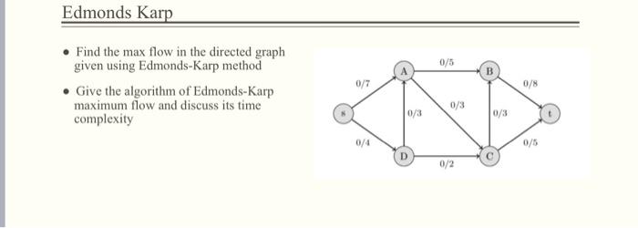 Solved Find The Max Flow In The Directed Graph Given Using