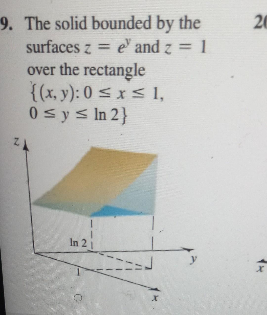 Solved The solid bounded by the surfaces z=ey and z=1 over | Chegg.com