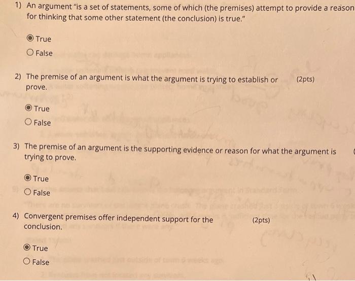 Solved 1) An argument "is a set of statements, some of which | Chegg.com