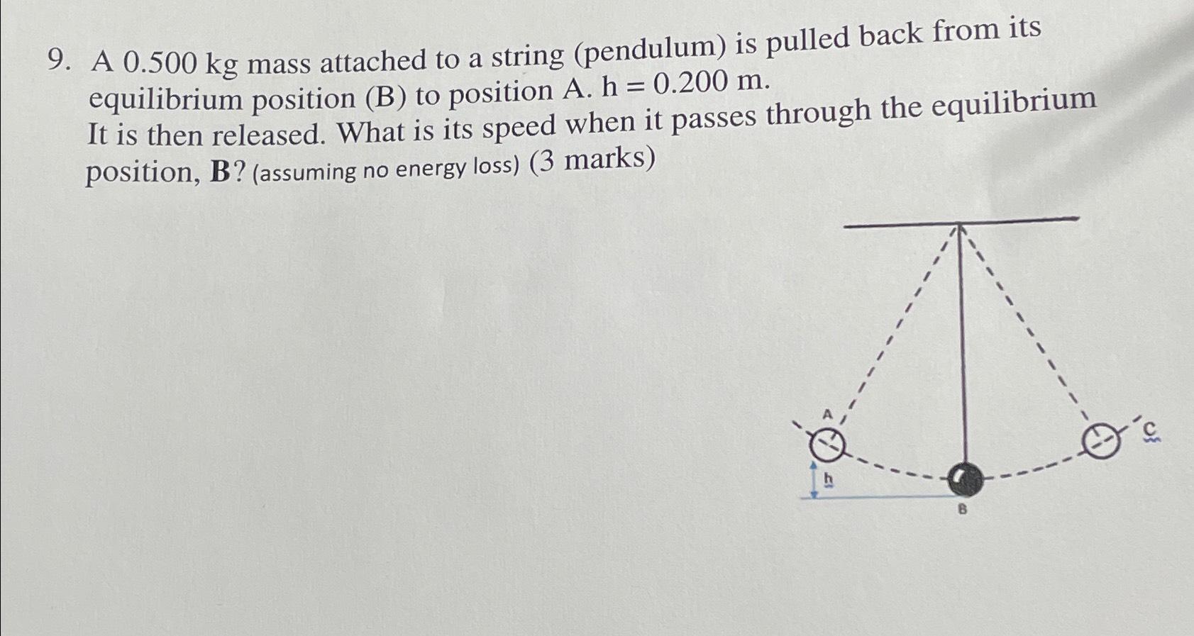 Solved A 0.500kg ﻿mass attached to a string (pendulum) ﻿is | Chegg.com