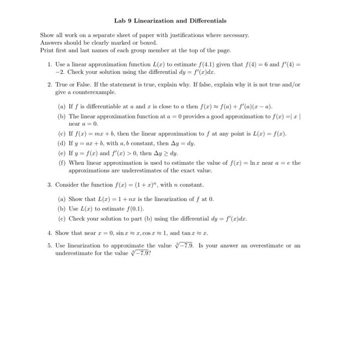 Solved 1 Use A Linear Approximation Function L X To