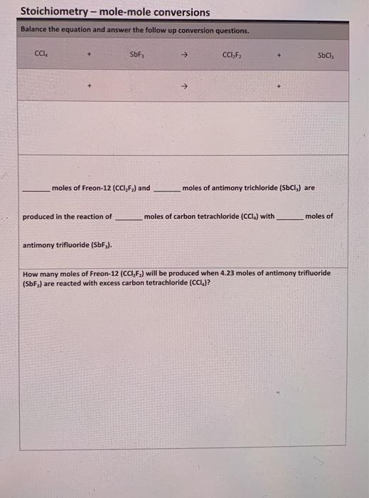 Solved Stoichiometry - mole-mole conversions Balance the | Chegg.com