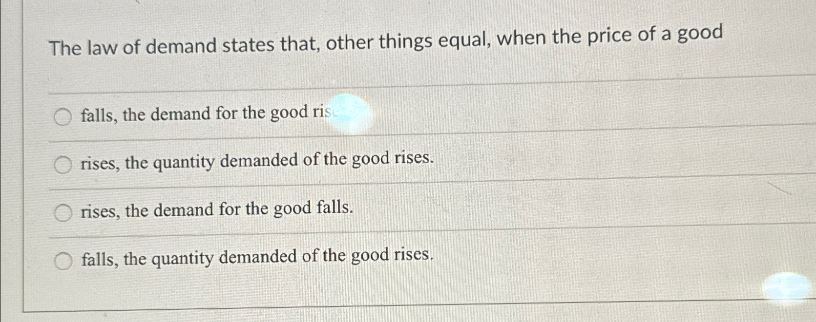 Solved The law of demand states that, other things equal, | Chegg.com