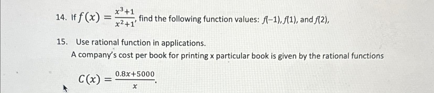Solved If f(x)=x3+1x2+1, ﻿find the following function | Chegg.com