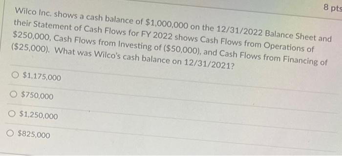 Solved Wilco Inc, shows a cash balance of $1,000,000 on the | Chegg.com