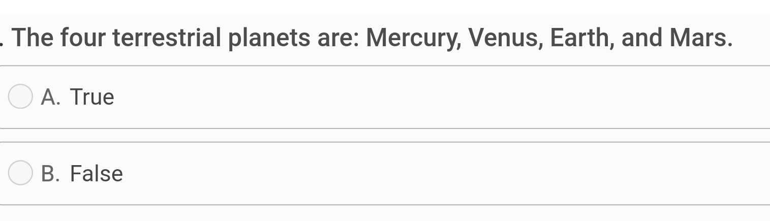 Solved The four terrestrial planets are: Mercury, Venus, | Chegg.com