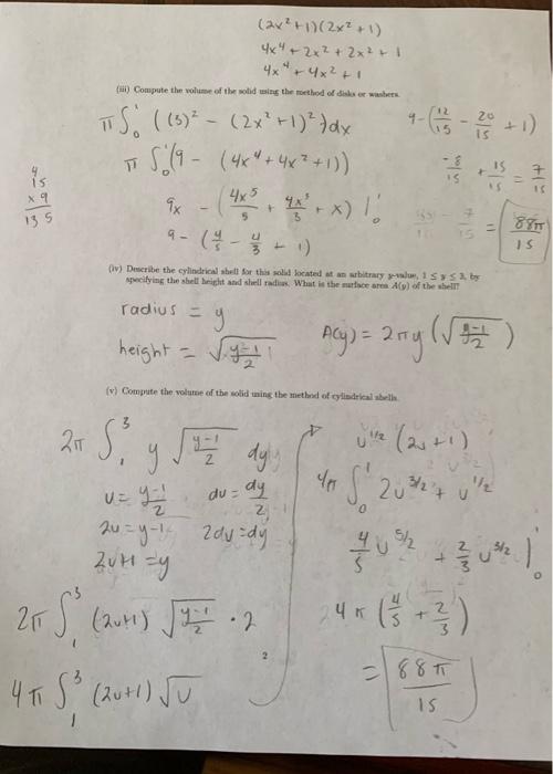 Solved 1. Disks/washers and shells: The curve y = 2+1 | Chegg.com
