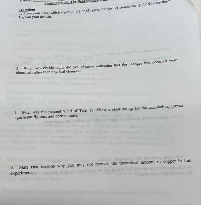 Solved Questions 1. From your data, which equation (1) or | Chegg.com