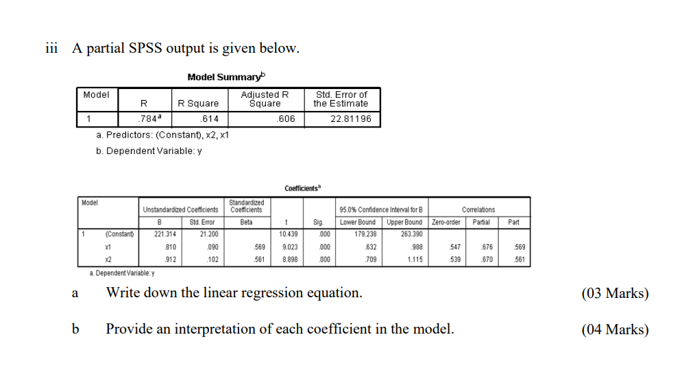Solved iii A partial SPSS output is given below.Model | Chegg.com