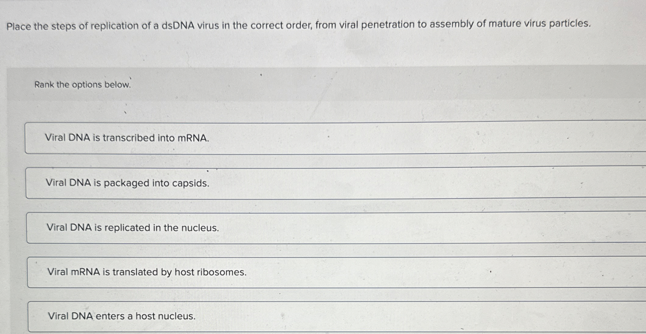 Solved Place the steps of replication of a dsDNA virus in | Chegg.com