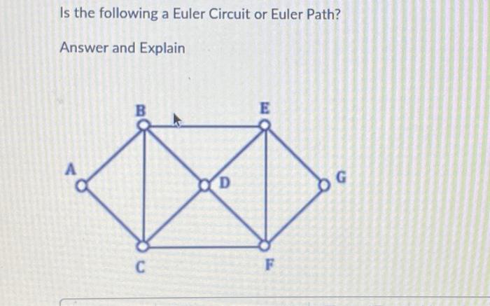 Solved Is the following a Euler Circuit or Euler Path? | Chegg.com