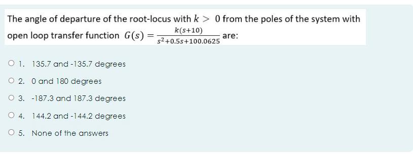 Solved The Angle Of Departure Of The Root Locus With K 0
