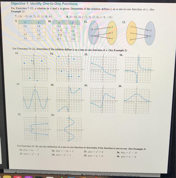 Solved Objective 1: Identify One-to-One Functions For | Chegg.com