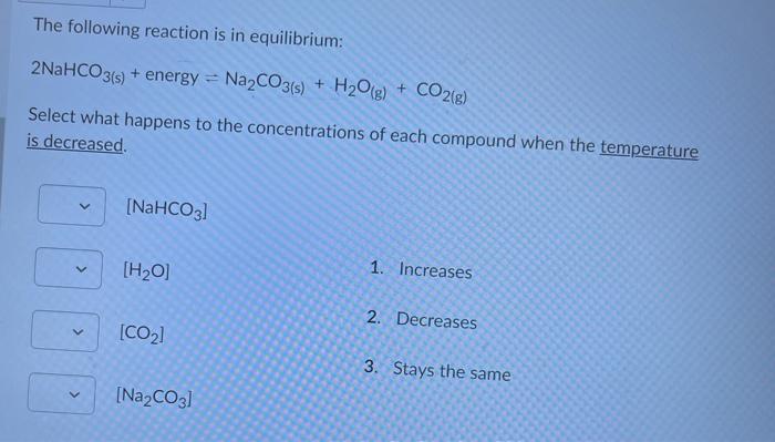 Solved The following reaction is in equilibrium: 2NaHCO3( | Chegg.com