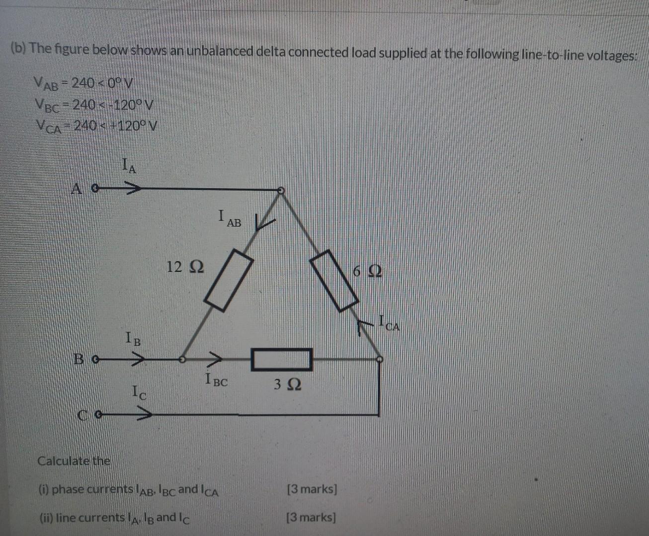 Solved (b) The figure below shows an unbalanced delta | Chegg.com