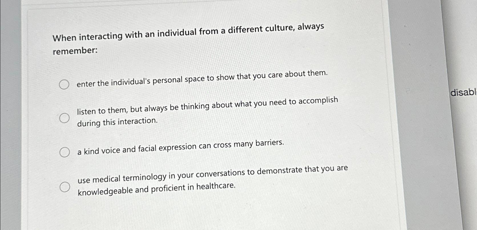 Solved When interacting with an individual from a different | Chegg.com