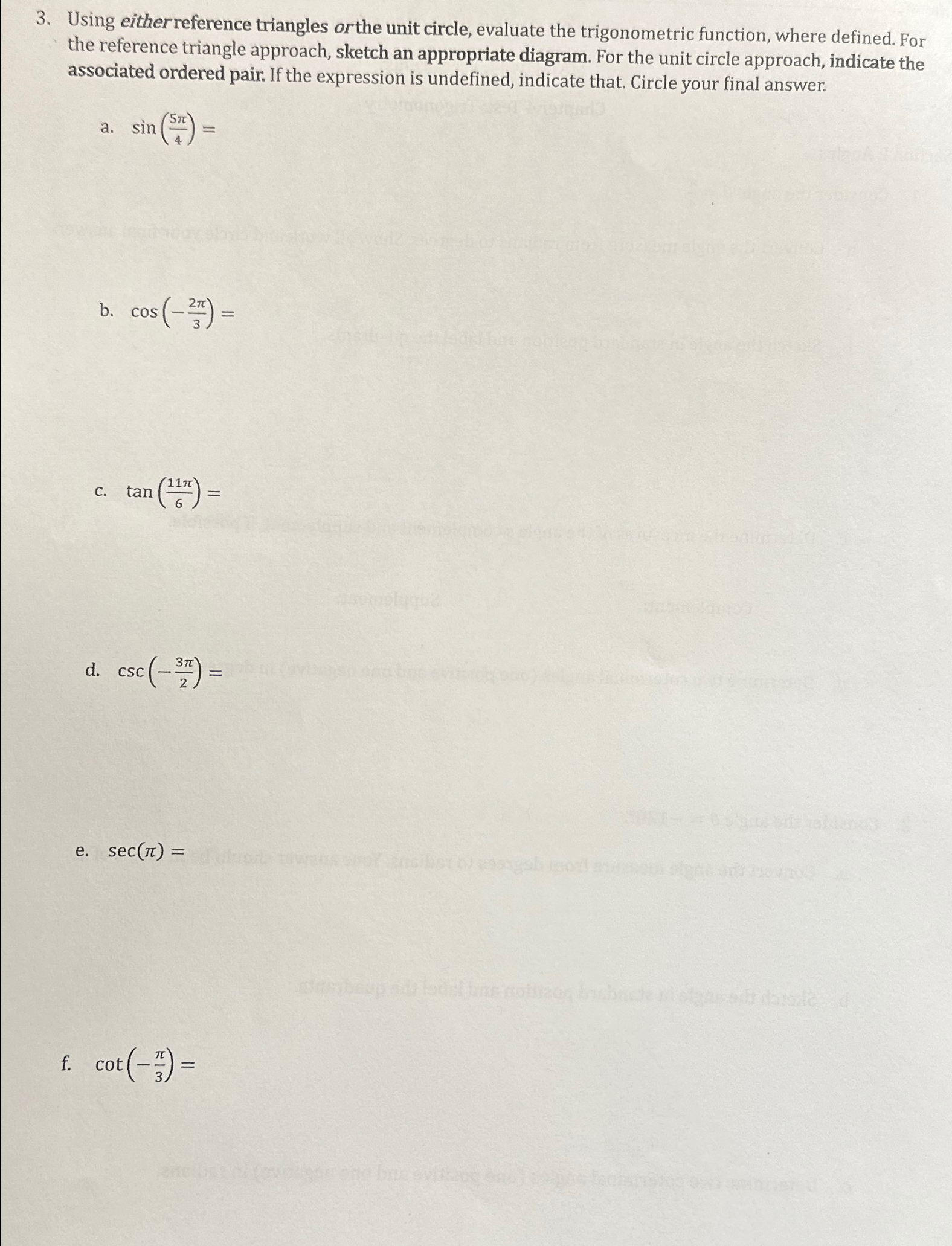 Solved Using either reference triangles or the unit circle, | Chegg.com
