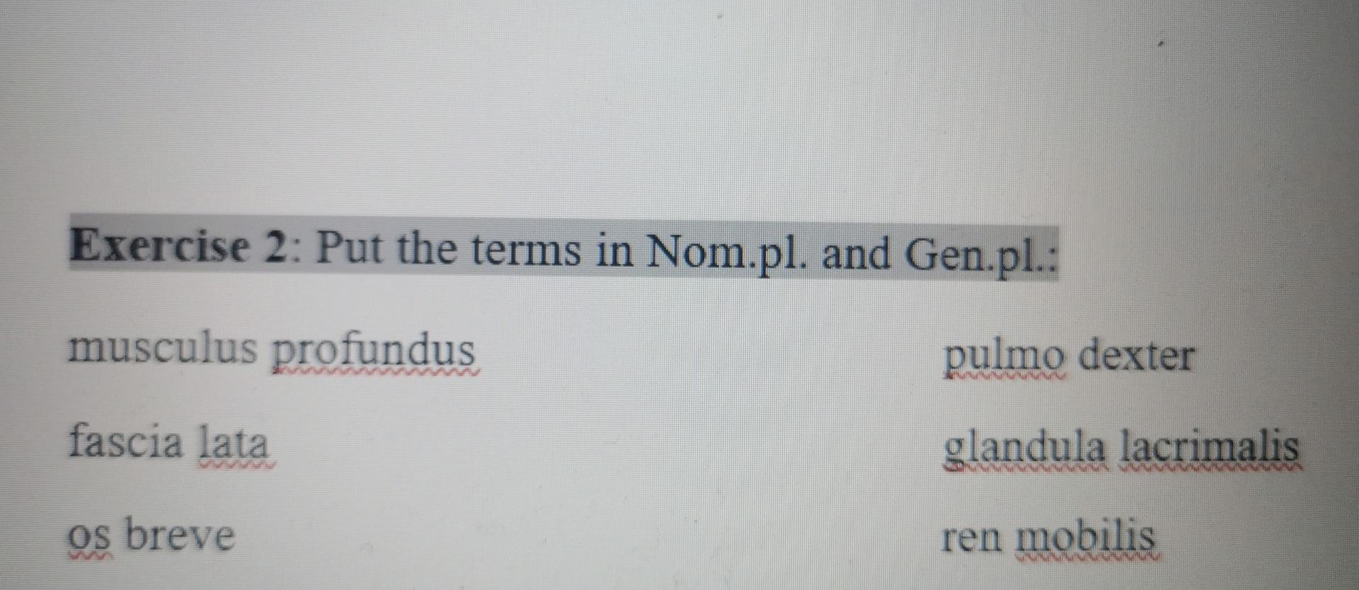 Solved Exercise 2: Put the terms in Nom.pl. and Gen.pl.: | Chegg.com